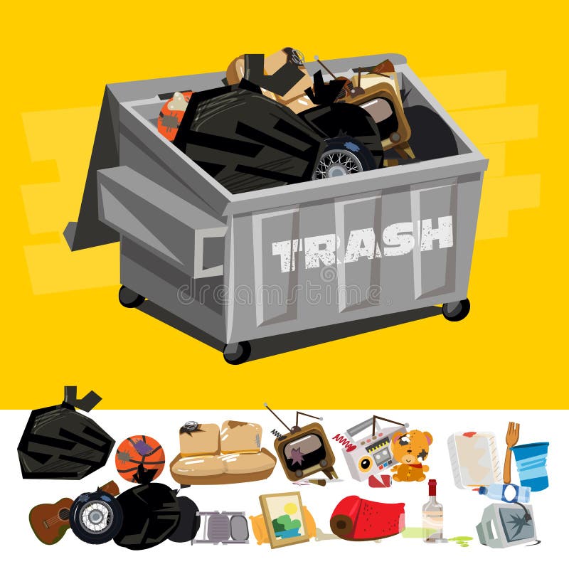 Dumpster Full of Garbage with Trash Digging - Vector Stock Vector ...