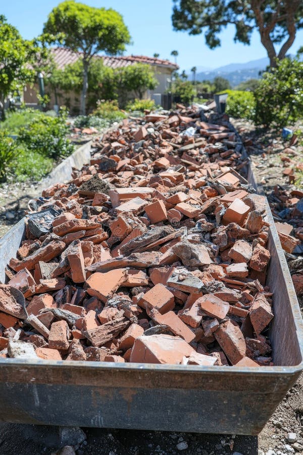 Dumpster Overflowing with Broken Bricks, Construction Debris from ...