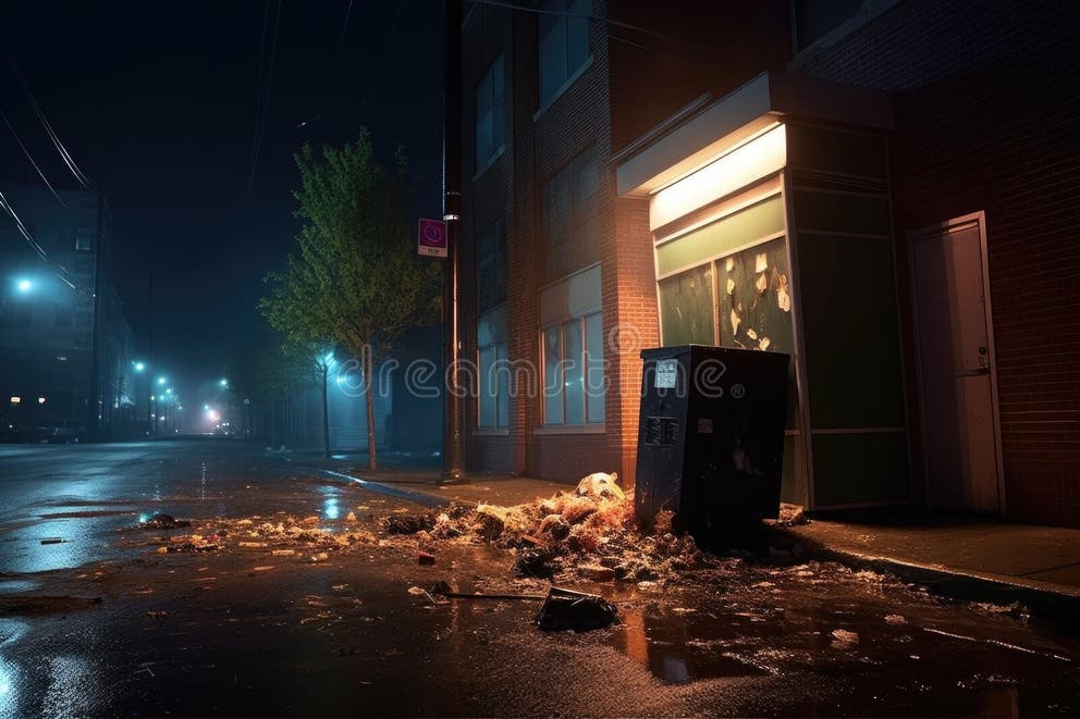 Dumpster Spilling Waste Onto Sidewalk at Night Stock Illustration ...