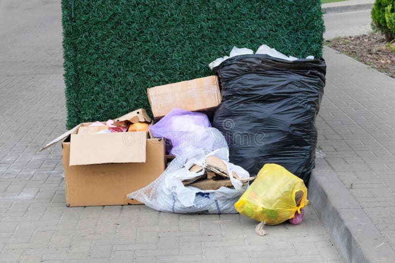 Dumpsters Being Full with Garbage in the Park. Garbage Waste Lots Junk ...