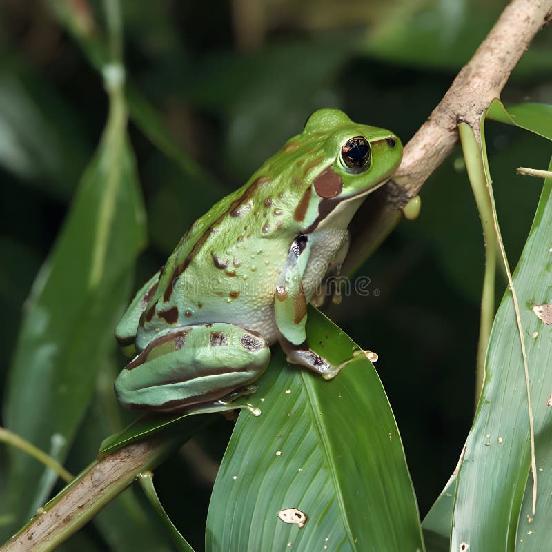 Dumpy Frog Latoria Cerulean on Green Leaves Dumpy Frog on Branch Tree ...