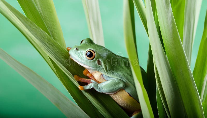 Dumpy Frog, Poked between the Stems of the Leaves Stock Illustration ...