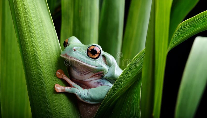 Dumpy Frog, Poked between the Stems of the Leaves Stock Illustration ...
