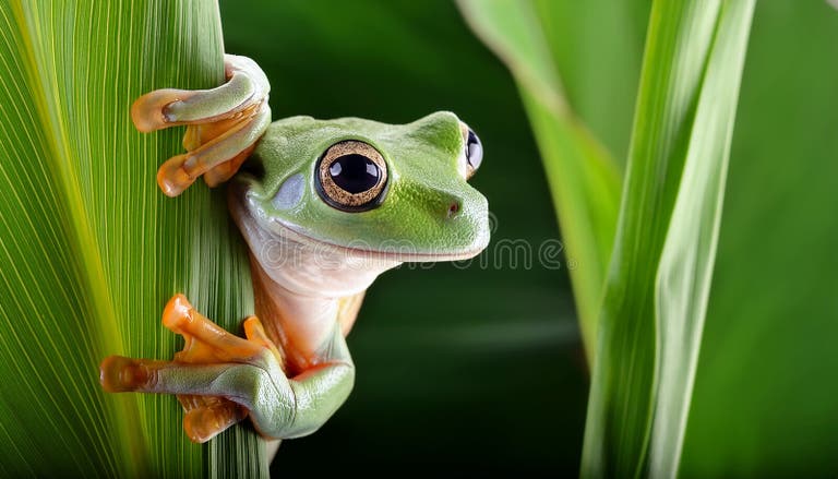 Dumpy Frog, Poked between the Stems of the Leaves Stock Illustration ...