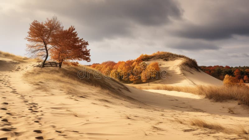 Dune Autumn Splendor: Capturing Colorful Trees in Sand Dunes Stock ...