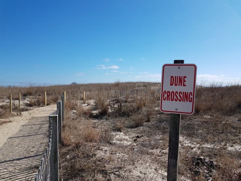 Dune Crossing Sign at Beach with Sand and Grass Stock Photo - Image of ...