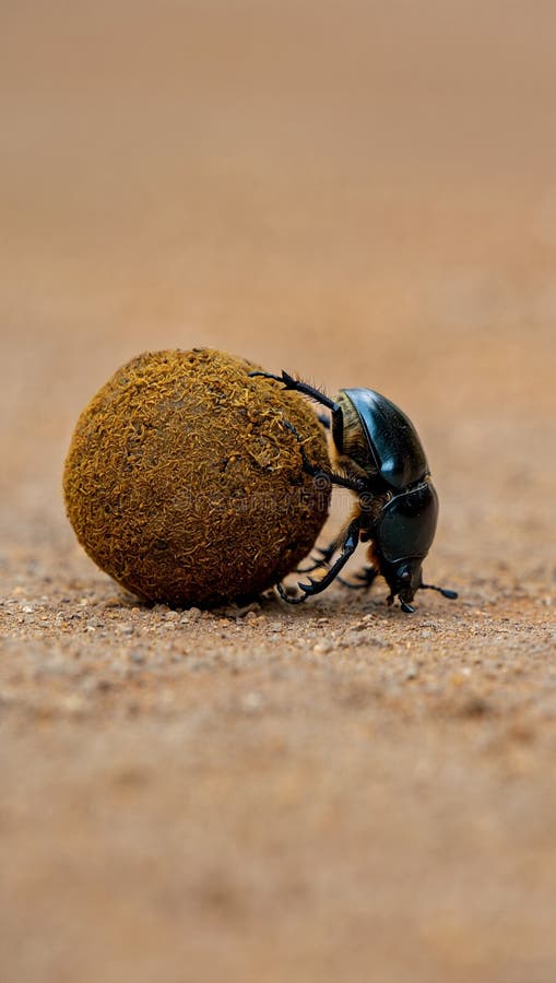 Dung Beetle Rolling Ball on Sandy Ground. Generated AI Stock ...