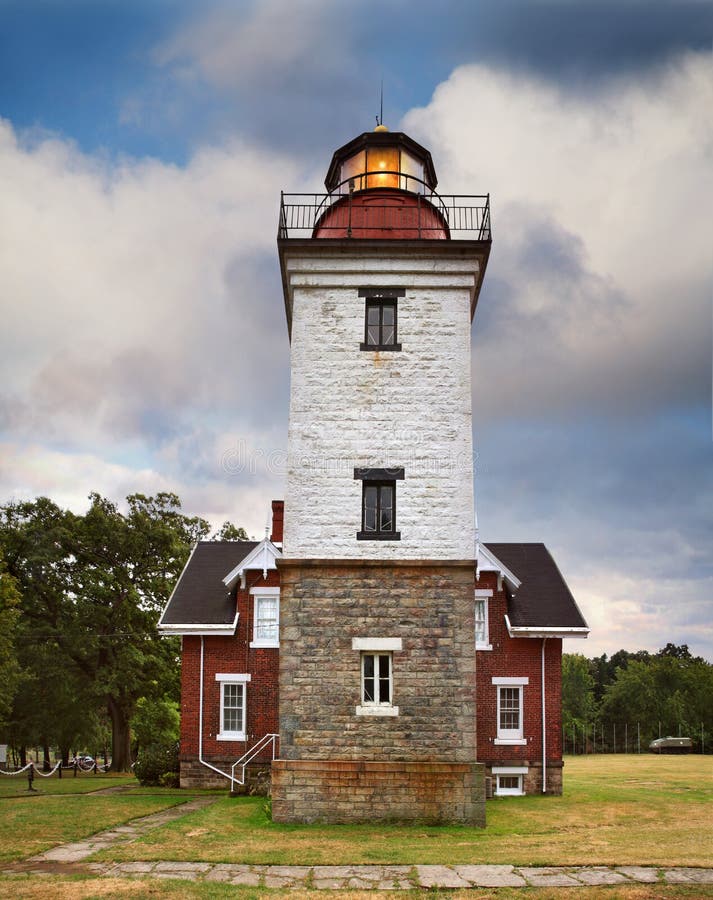 View of Ceder Point Lighthouse Stock Photo - Image of tranquil, island ...