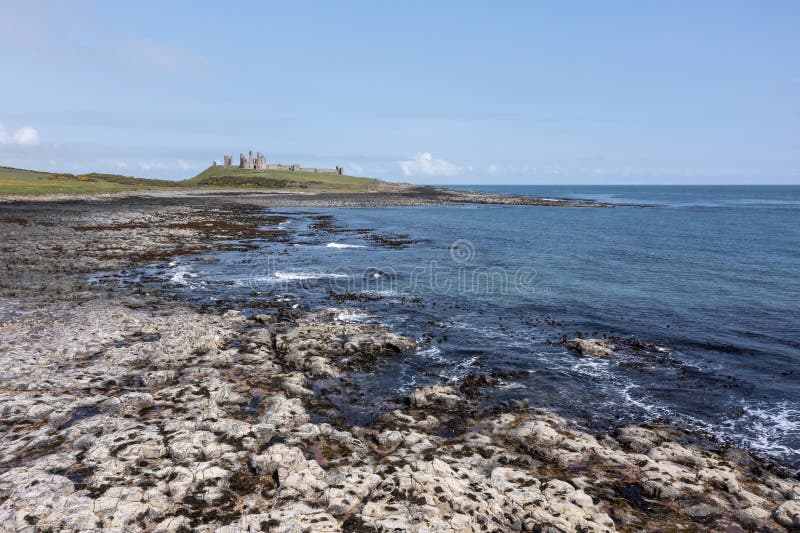 Dunstanburgh Castle from the South Elevated Stock Photo - Image of ...
