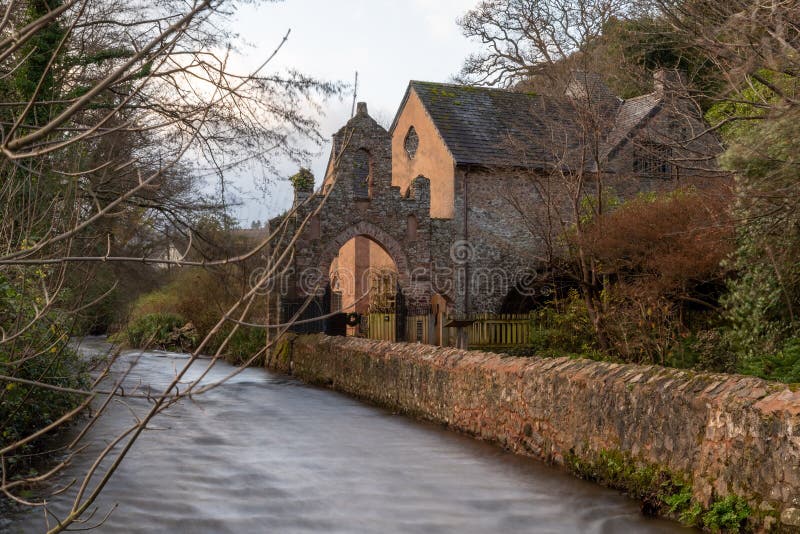 Dunster working water mill stock image. Image of motion - 171919319