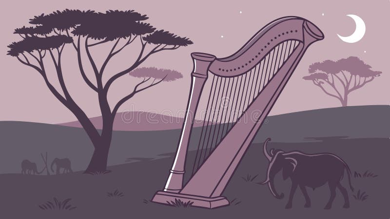Duo of Harps in a Warm African Savannah Landscape, Vector Design ...