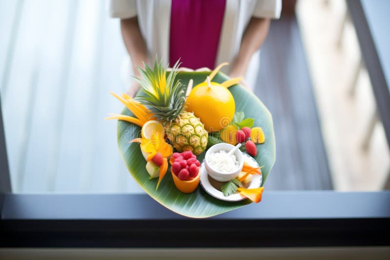 Duo with Tropical Fruit Platter on a Resort Balcony Stock Image - Image ...