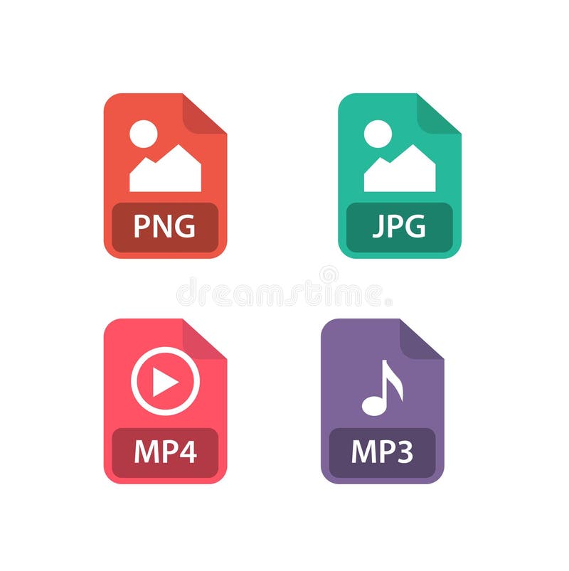 File Format Collection. PNG, JPG, MP3, MP4. File Formats Icon Stock ...
