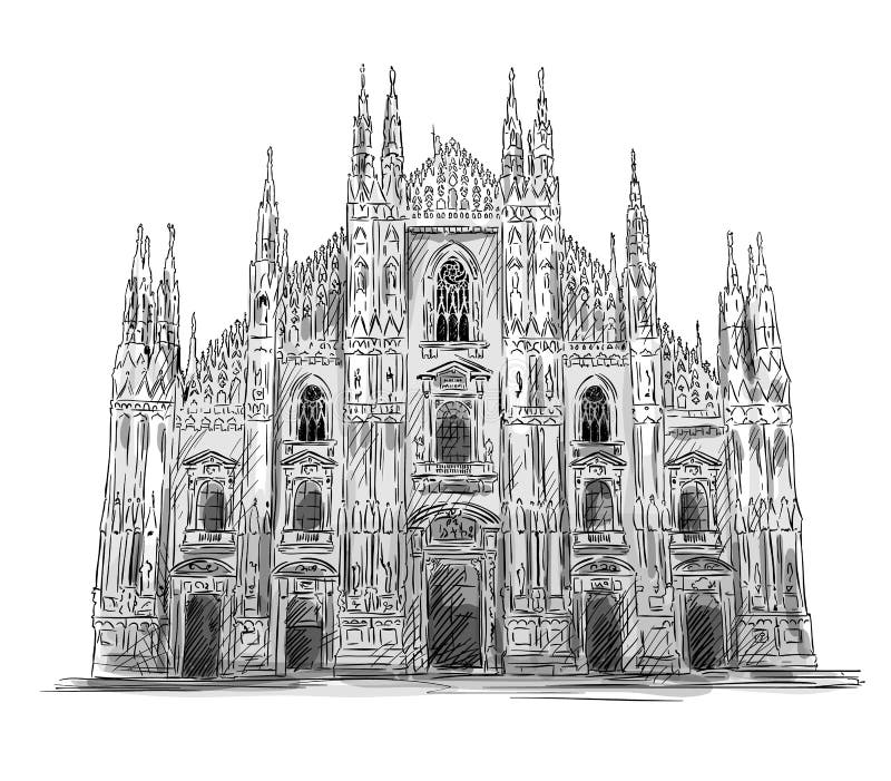 Sketch of the Cathedral of Milan Isolated Stock Vector - Illustration ...