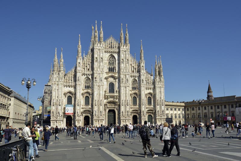 Duomo Square Milan with Tourists in Spring Editorial Stock Photo ...