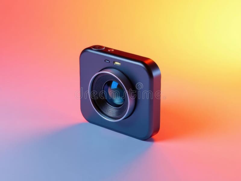 A Duotone 3D Camera Icon with Reflective Lens, Angled for Depth, Placed ...