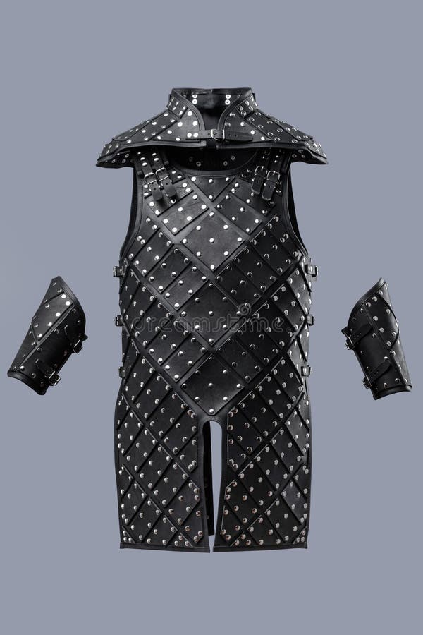 Black Leather Body Armor with Metal Studs and Shoulder Pieces. Stock ...