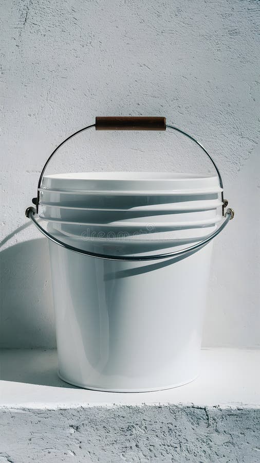 Durable White Plastic Bucket with Handle and Lid Symbolizes Cleanliness ...