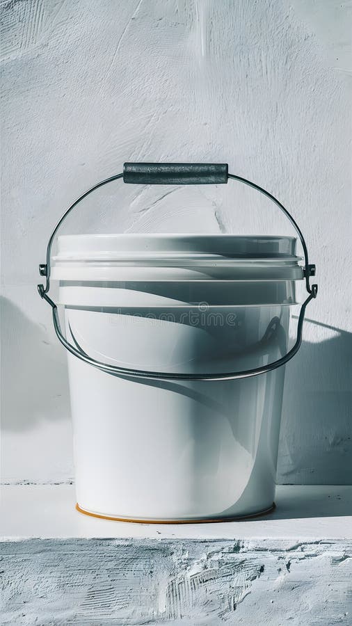 Durable White Plastic Bucket with Handle and Lid Symbolizes Cleanliness ...