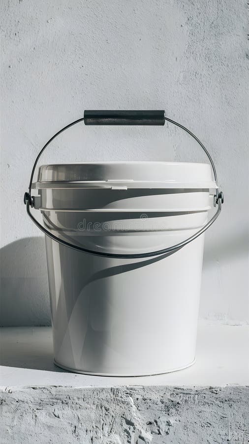 Durable White Plastic Bucket with Handle and Lid Symbolizes Cleanliness ...