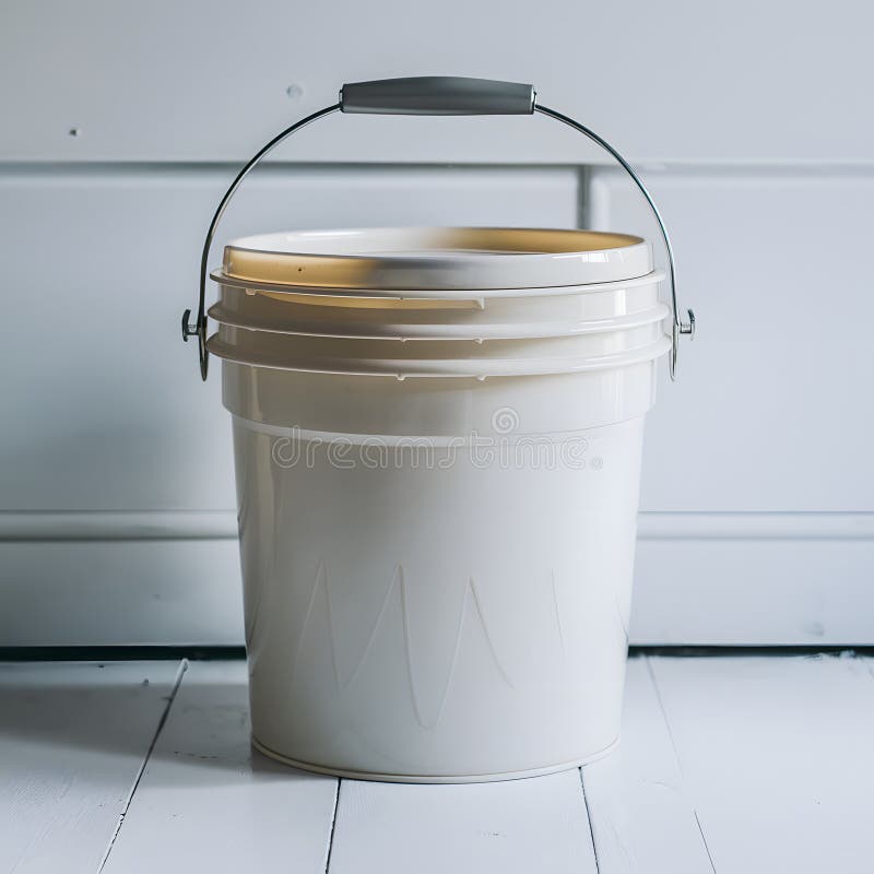 Durable White Plastic Bucket with Handle and Lid Symbolizes Cleanliness ...