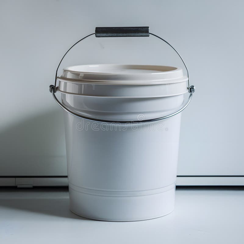Durable White Plastic Bucket with Handle and Lid Symbolizes Cleanliness ...