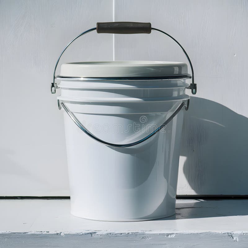 Durable White Plastic Bucket with Handle and Lid Symbolizes Cleanliness ...