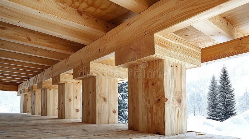 Durable Wooden Structures Being Built in Snowy Landscape, Showcasing ...