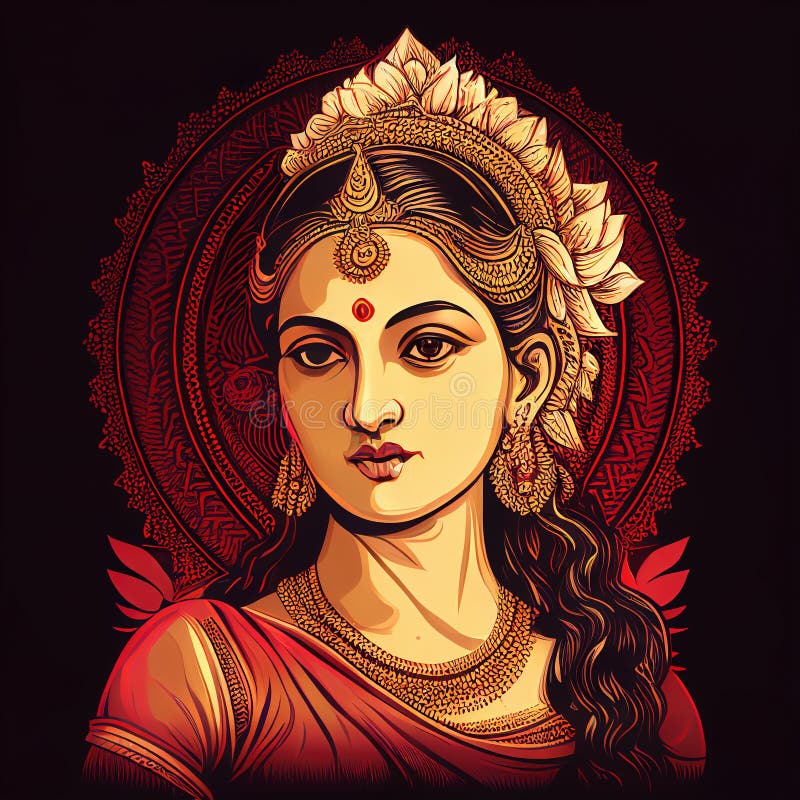 Durga Godess Winks with Tiger Generative AI 2 Stock Photo - Image of ...