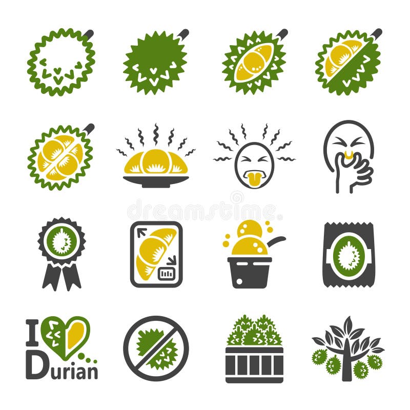 Durian icon set stock vector. Illustration of piece - 136571659