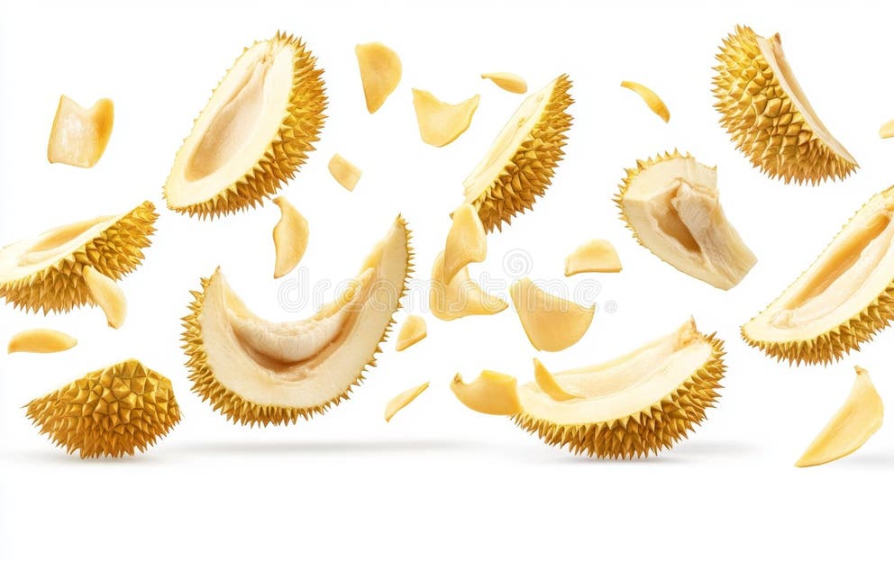 Durian Fruit Segments Floating Isolated on White Background Generative ...