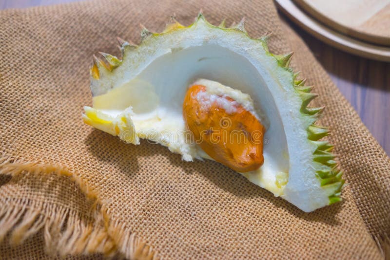 Durian Fruit Piece on a Wooden Plate Stock Image - Image of nutrition ...