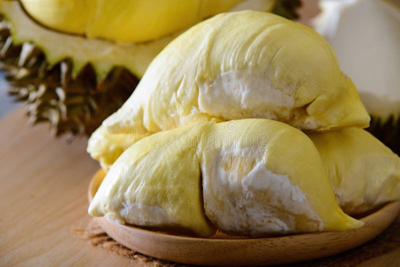 Durian Fruit on Wooden Table Stock Image - Image of natural, yellow ...