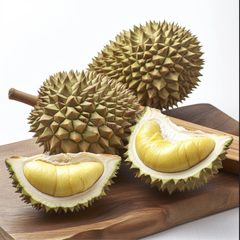 Durian Fruit on Wooden Table on White Background Stock Image - Image of ...