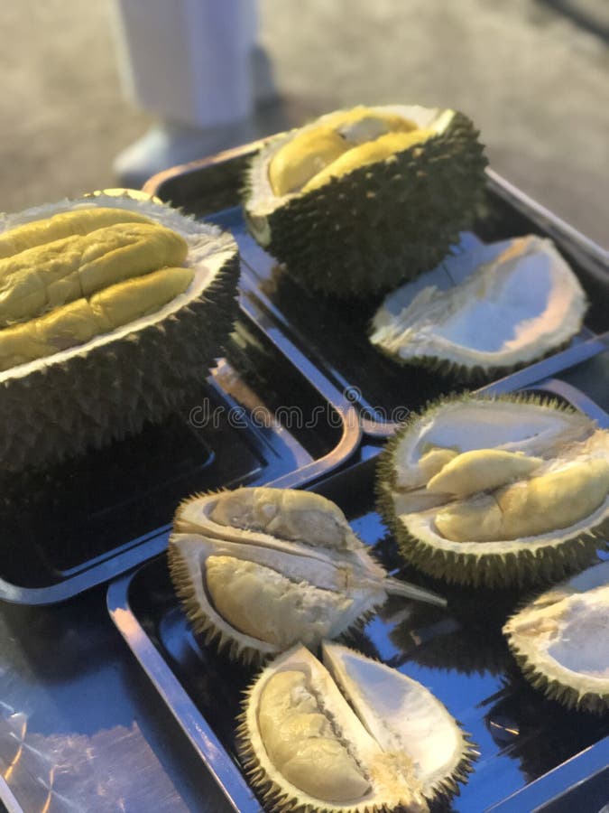 Durian Open Up on Plate Fruits Stock Photo - Image of green, plate ...