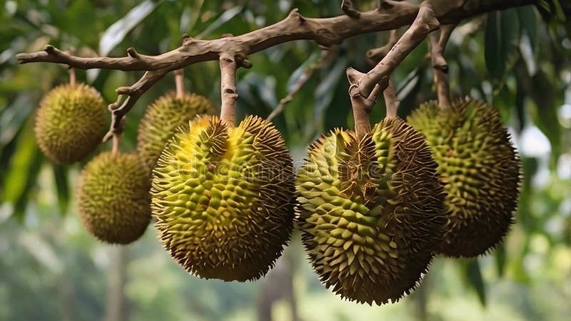 Durian Tree Shows Cluster of Fruits in Different Maturity Under Soft ...