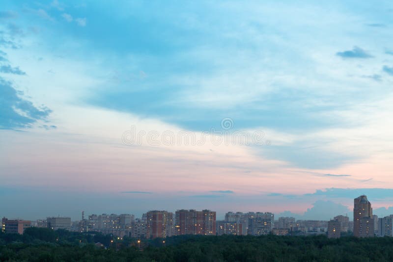 Durk Blue and Pink Dusk Sky Over City Stock Photo - Image of district ...