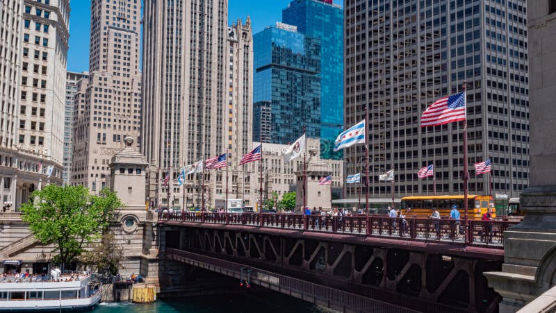 DuSable Bridge in Chicago - CHICAGO, USA - JUNE 11, 2019 Editorial ...