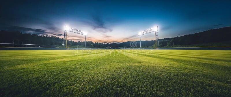 At Dusk, a Baseball Field with Home Plate is Bathed in the Glow of a ...