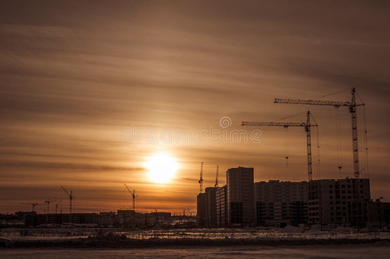 Dusk of the Building Construction Site Stock Image - Image of ...