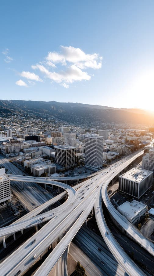 Cityscape at Dusk Reveals Intricate Highway Network with Flowing ...