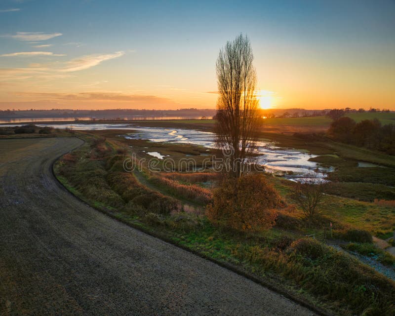 Dusk at Levington Lagoon in Suffolk Stock Photo - Image of maker ...