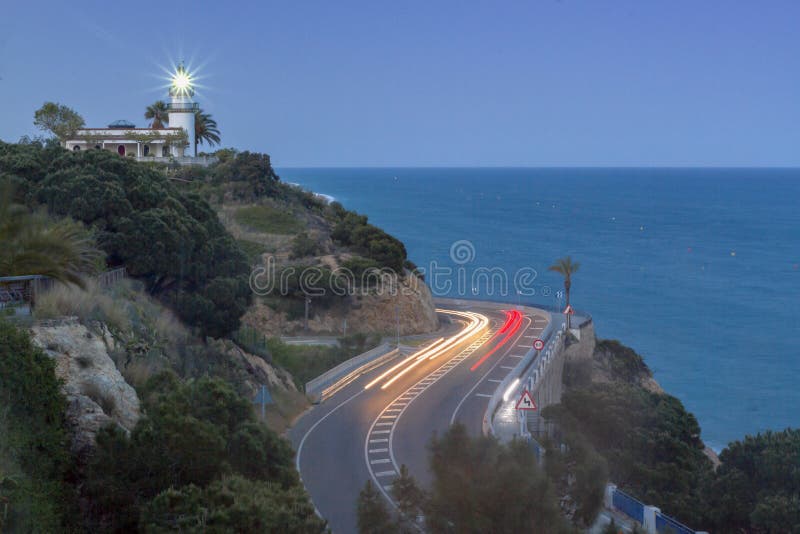 Dusk in the Lighthouse of Calella. Barcelona Stock Photo - Image of ...