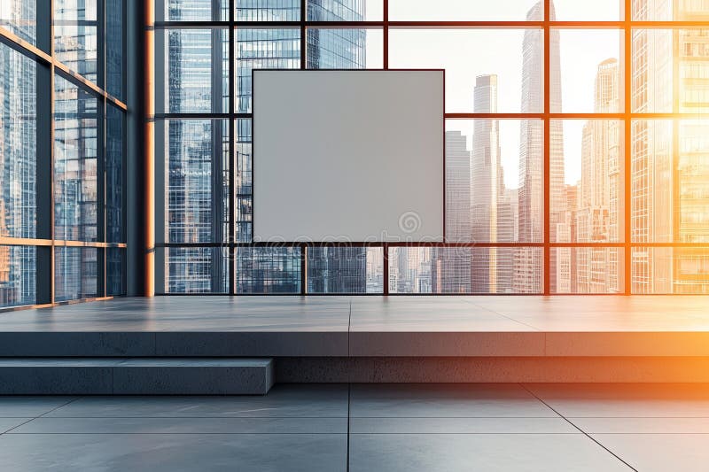At Dusk, a Modern Exhibition Room with a Blank Presentation Screen ...