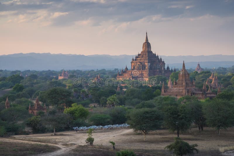 Dusk at Old Bagan stock image. Image of tower, night - 68548065