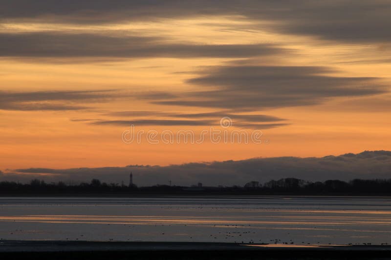 Dusk Over Cockerham Sands, Over Wyre, Lancashire Stock Image - Image of ...
