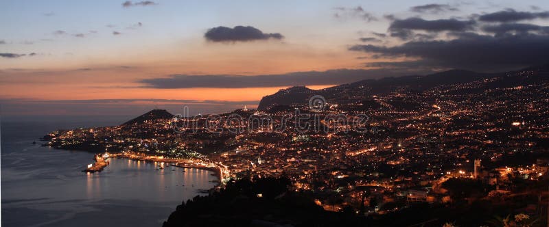Dusk over Funchal, Madeira stock photo. Image of clouds - 20662084