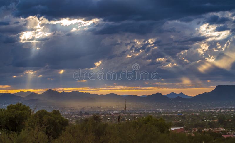 Dusk over suburb of Tucson stock image. Image of ocotillo - 133998209
