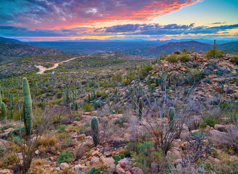 Dusk Over Tucson, AZ Shot from Redding Pass Road Stock Photo - Image of ...