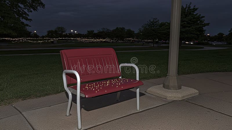 Dusk Park Bench, Fallen Leaves, City Lights, Solitude Stock Photo ...